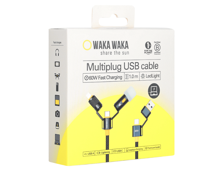 WakaWaka Connect 5‑in‑1 USB‑kabel - 60 W snelladen + LED noodzaklamp ...